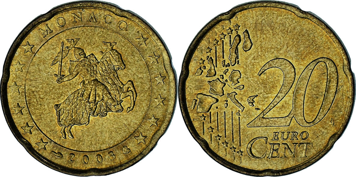 Monaco 20 Euro Cent 2003 (a) Rainier III, Paris, Brass, Gadoury:MC176 ...