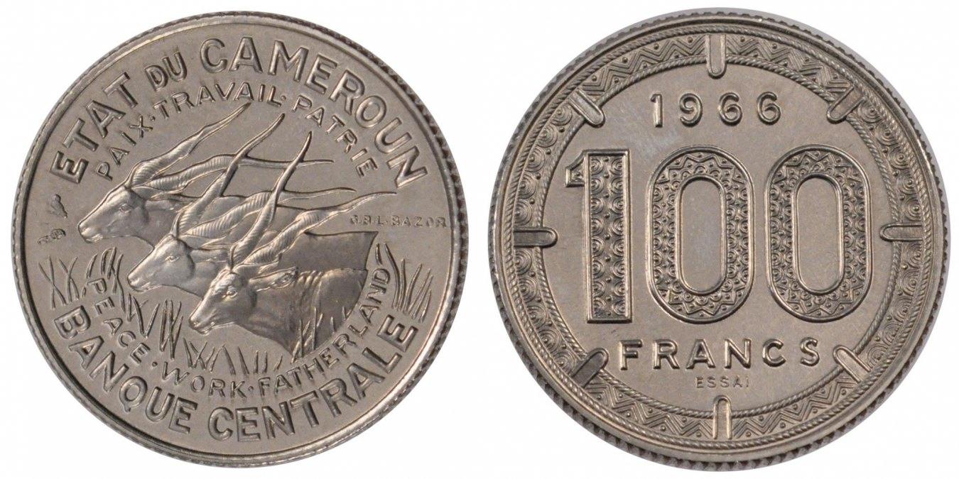Cameroon 100 Francs 1966 (a) Coin, Paris, Nickel, KM:E11 MS(65-70) | MA ...