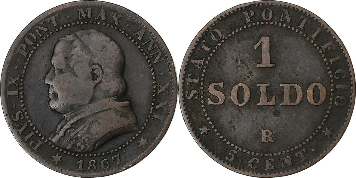 Soldo, 5 Centesimi 1867 R ITALIAN STATES, PAPAL STATES, Pius IX, Rome ...