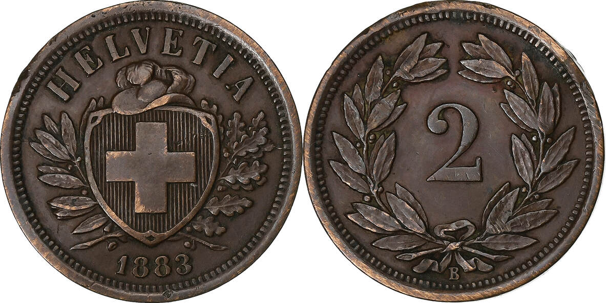 Switzerland 2 Rappen 1883 B Bern, Bronze, KM:4.1 EF(40-45) | MA-Shops