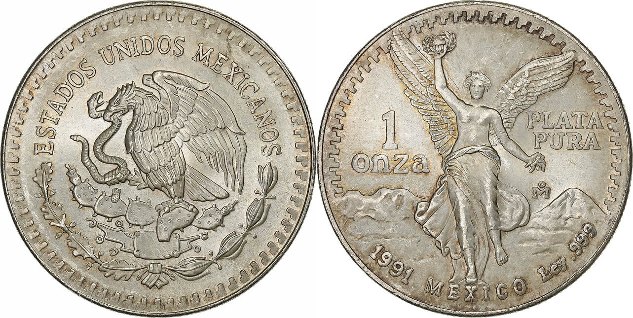 Onza, Troy Ounce of Silver 1991 Mo Mexico City, Silver AU(55-58) | MA-Shops