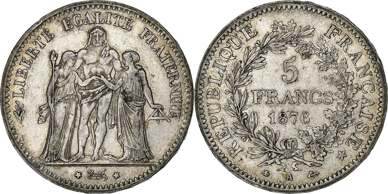France 5 Francs 1876 A Hercule, Paris, Silver, Gadoury:745a AU(50-53 ...