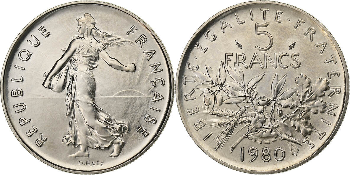 France 5 Francs 1980 Paris Semeuse, Paris, Nickel Clad Copper-Nickel AU(55-58) | MA-Shops