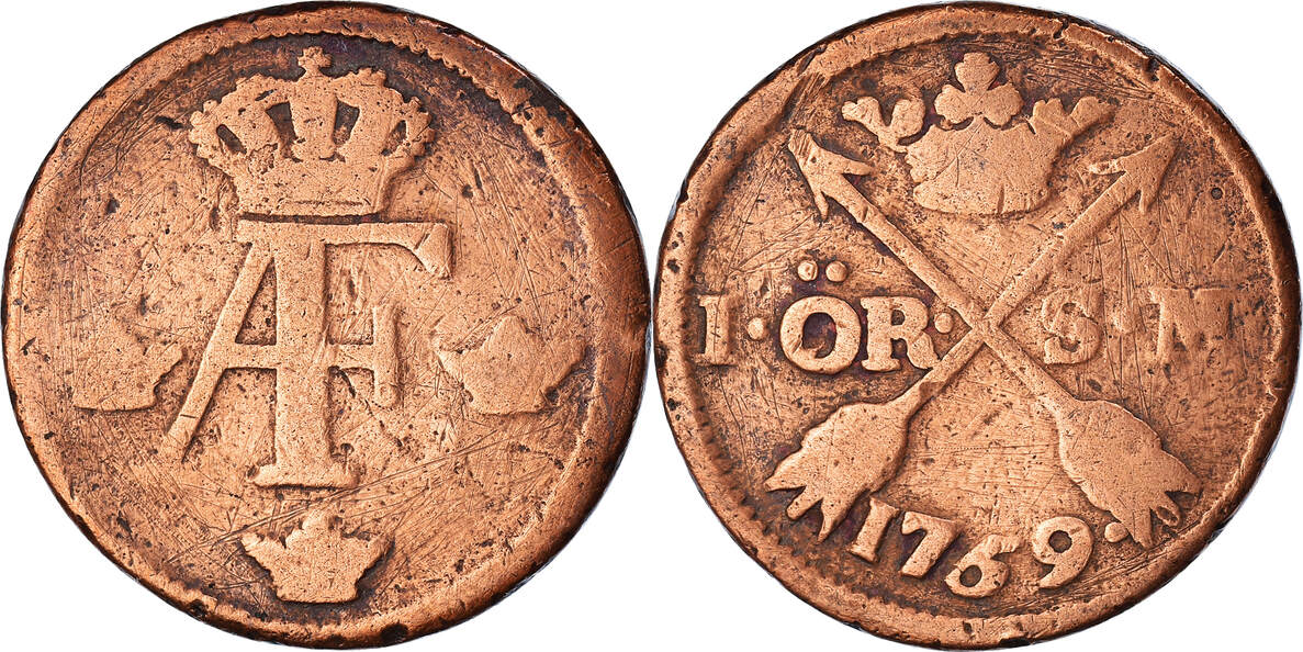 Sweden Ore, S.M. 1769 Coin, Adolf Frederick, Copper, KM:460 VF(20-25 ...