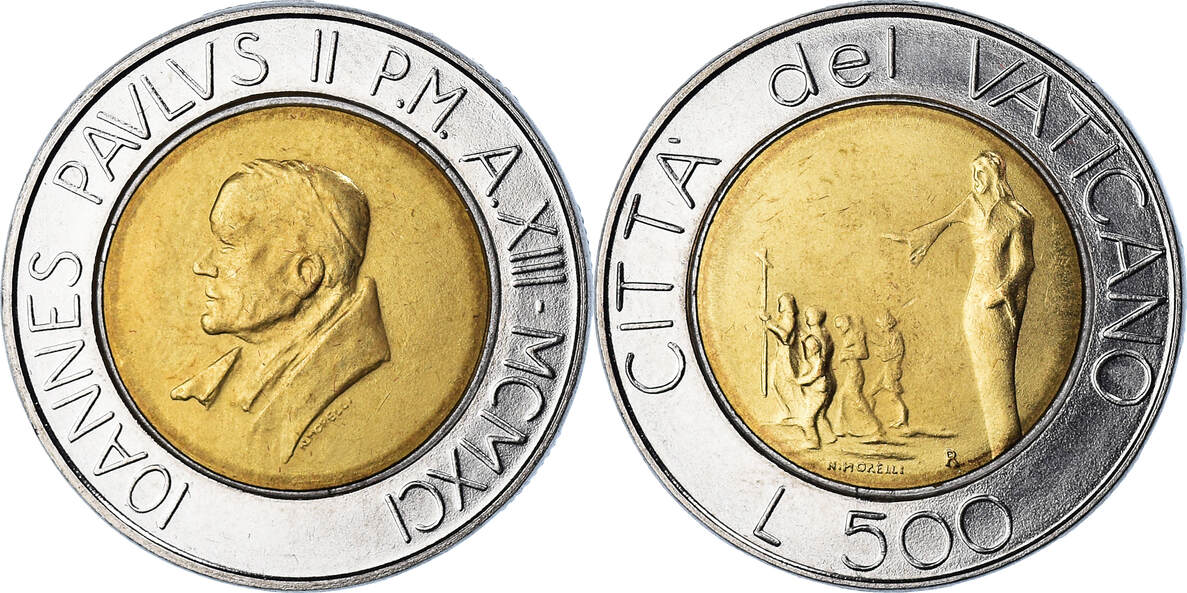 VATICAN CITY 500 Lire 1991 Coin, John Paul II, FDC, Bi-Metallic MS(65-70) | MA-Shops