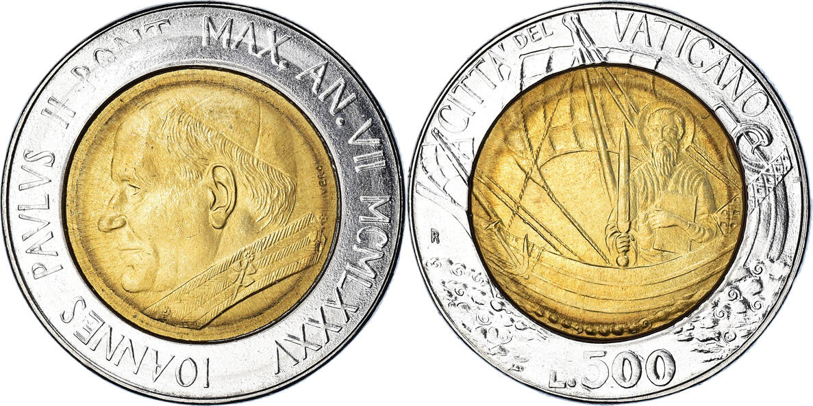 VATICAN CITY 500 Lire 1985 Coin, John Paul II, FDC, Bi-Metallic MS(65 ...