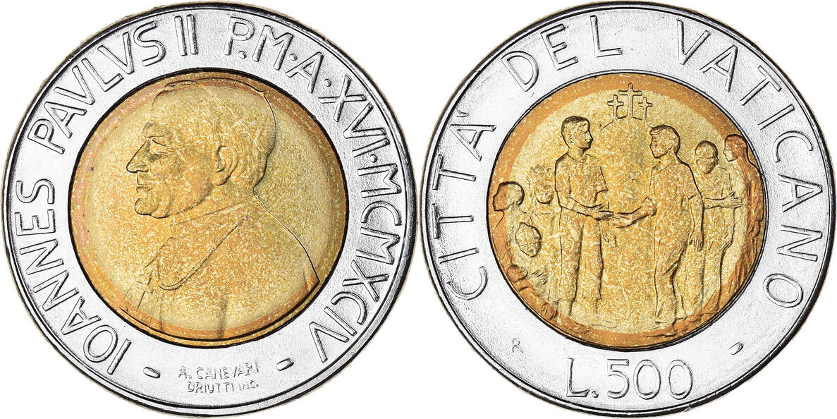 VATICAN CITY 500 Lire 1994 Coin, John Paul II, Bi-Metallic, KM:257 MS(65-70) | MA-Shops