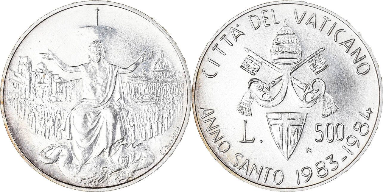 500 Lire 1983 Rome Coin, VATICAN CITY, John Paul II, Roma, Silver MS(65 ...