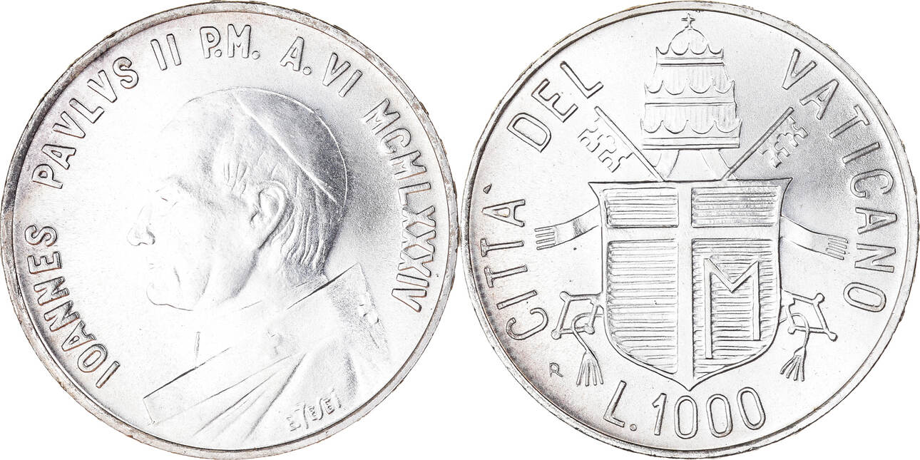 1000 Lire 1984 Rome Coin, VATICAN CITY, John Paul II, Roma, Silver MS ...