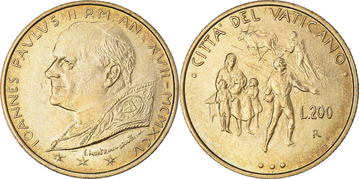 VATICAN CITY 200 Lire 1995 Rome Coin, John Paul II, Roma MS(65-70) | MA-Shops