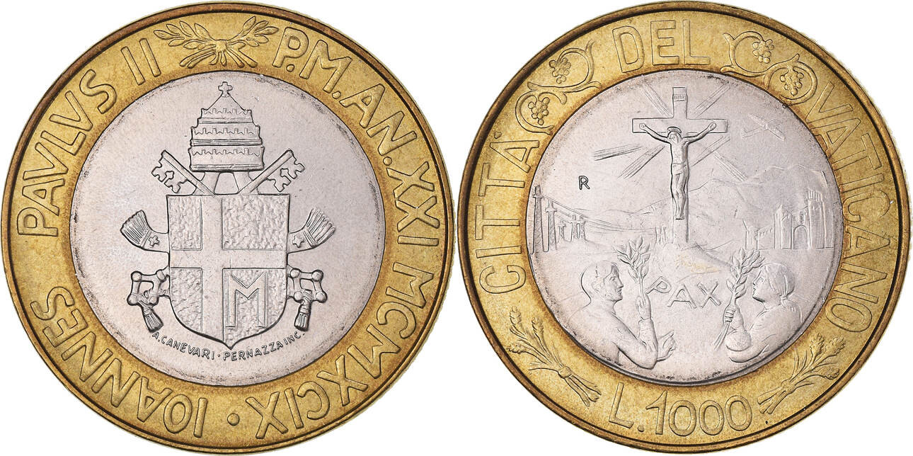 VATICAN CITY 1000 Lire 1999 Rome Coin, John Paul II, Rome, Bi-Metallic ...