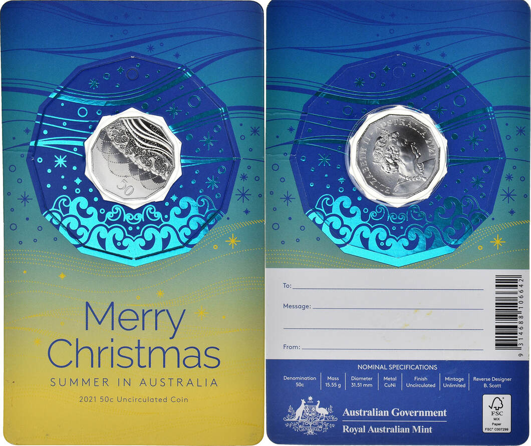 Australia 50 Cents 2021 Coin, Merry Christmas, SET.BU MS(65-70) | MA-Shops
