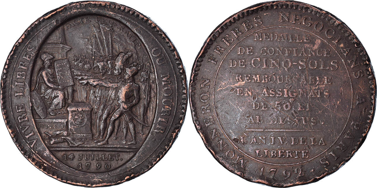 France 5 Sols 1792 Birmingham Coin, Birmingham, Bronze, KM:Tn31 ...