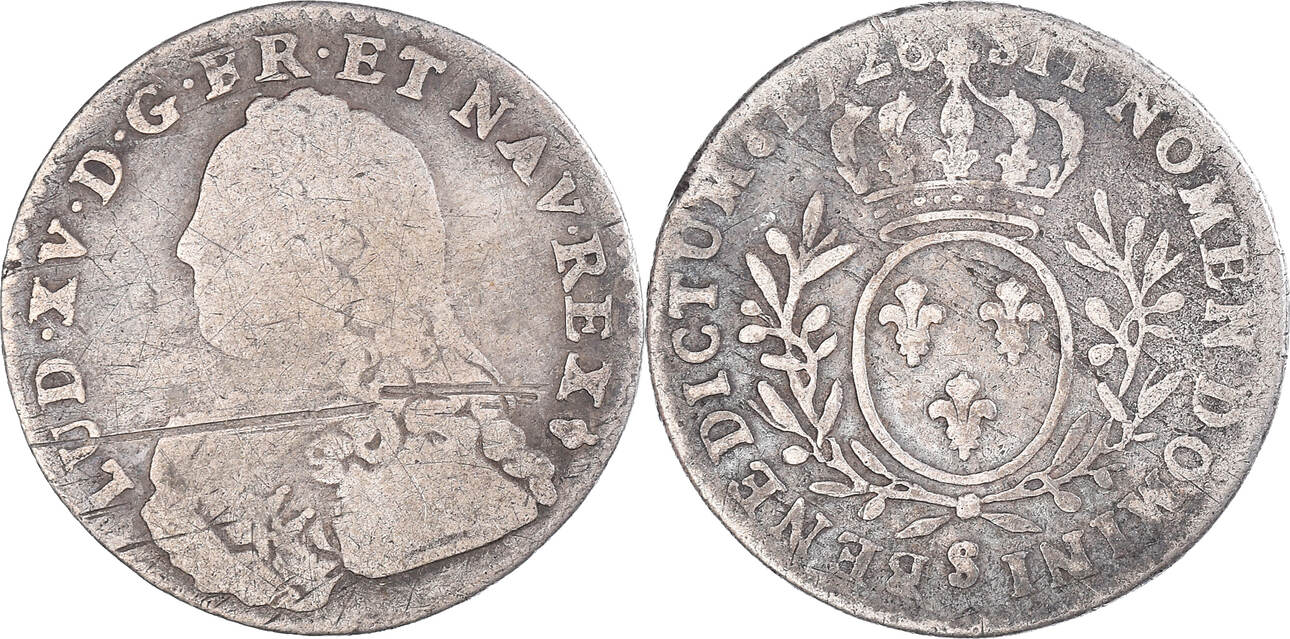 France 12 Sols, 1/10 ECU 1726 Reims Coin, Louis XV, 1/10 Écu aux ...