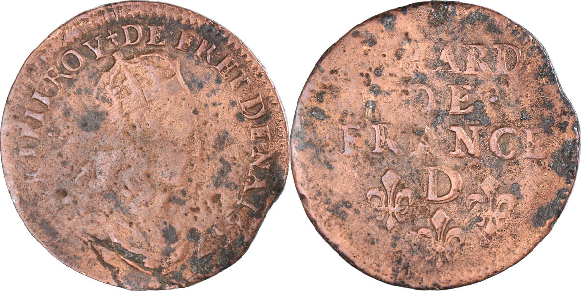 France Liard de France 1657 Vimy Coin, Louis XIV, Vimy, Copper VF(20-25 ...