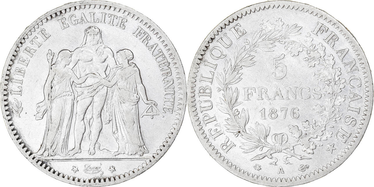 France 5 Francs 1876 A Coin, Hercule, Paris, Silver, KM:820.1 AU(50-53 ...