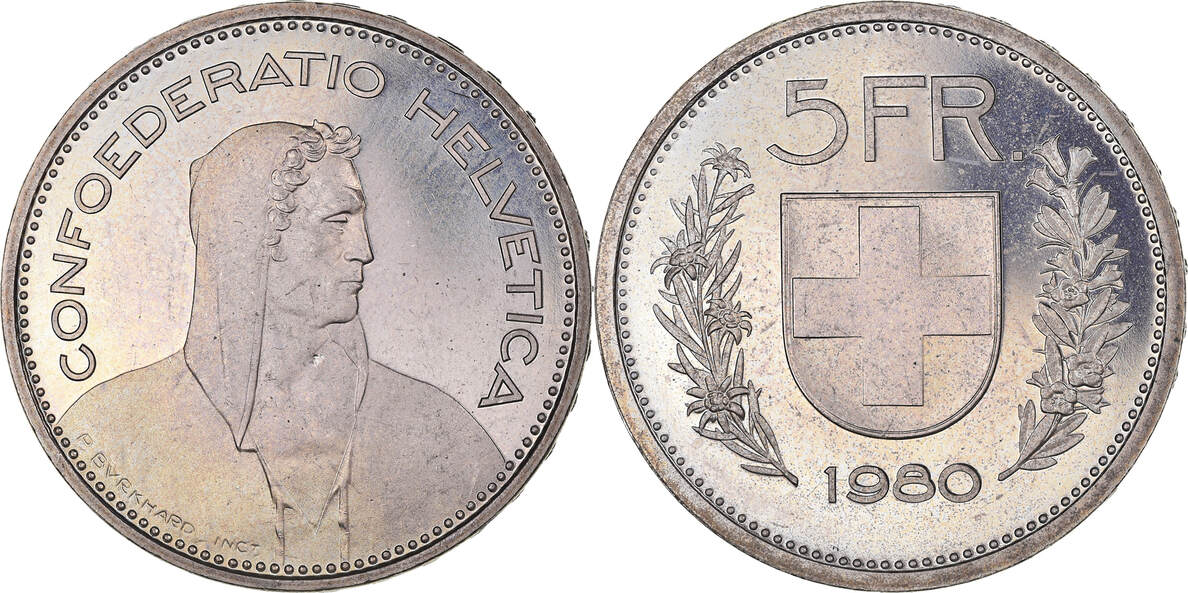 Switzerland 5 Francs 1980 Bern Coin, Bern, Proof, Copper-nickel, KM:40a ...