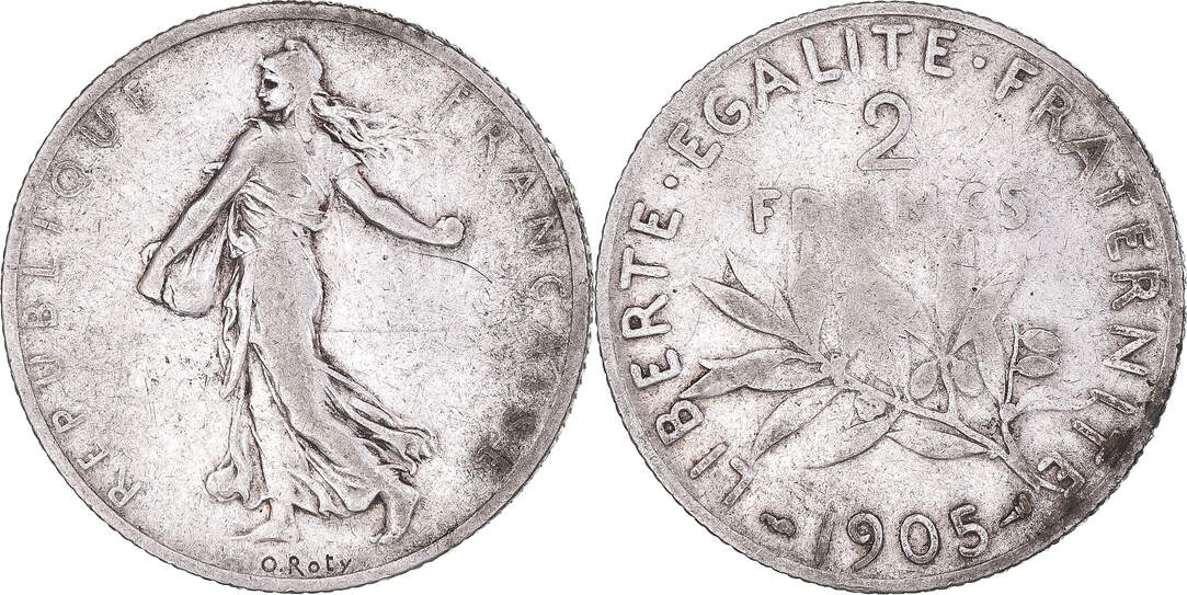 France 2 Francs 1905 Paris Coin, Semeuse, Paris, Silver, KM:845.1 VF(30 ...