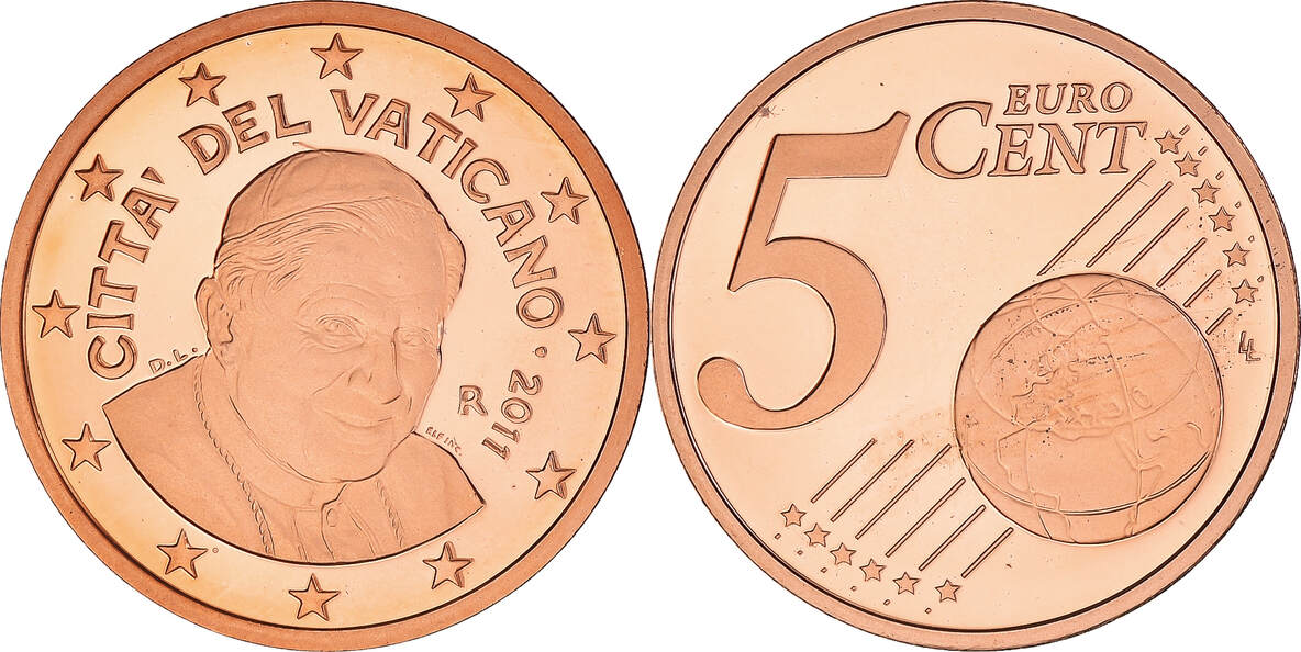 VATICAN CITY 5 Euro Cent 2011 R Rome, Proof, Copper Plated Steel MS(65 ...