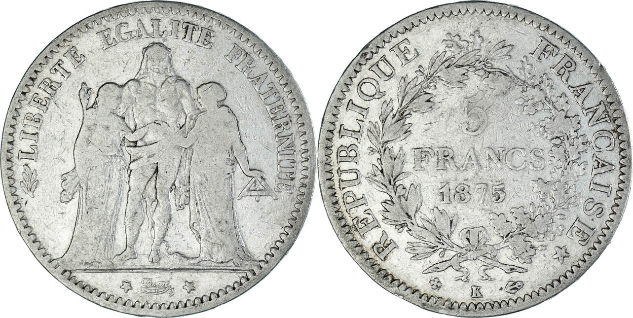 France 5 Francs 1875 K Coin, Hercule, Bordeaux, Silver, KM:820.2 VF(30 ...