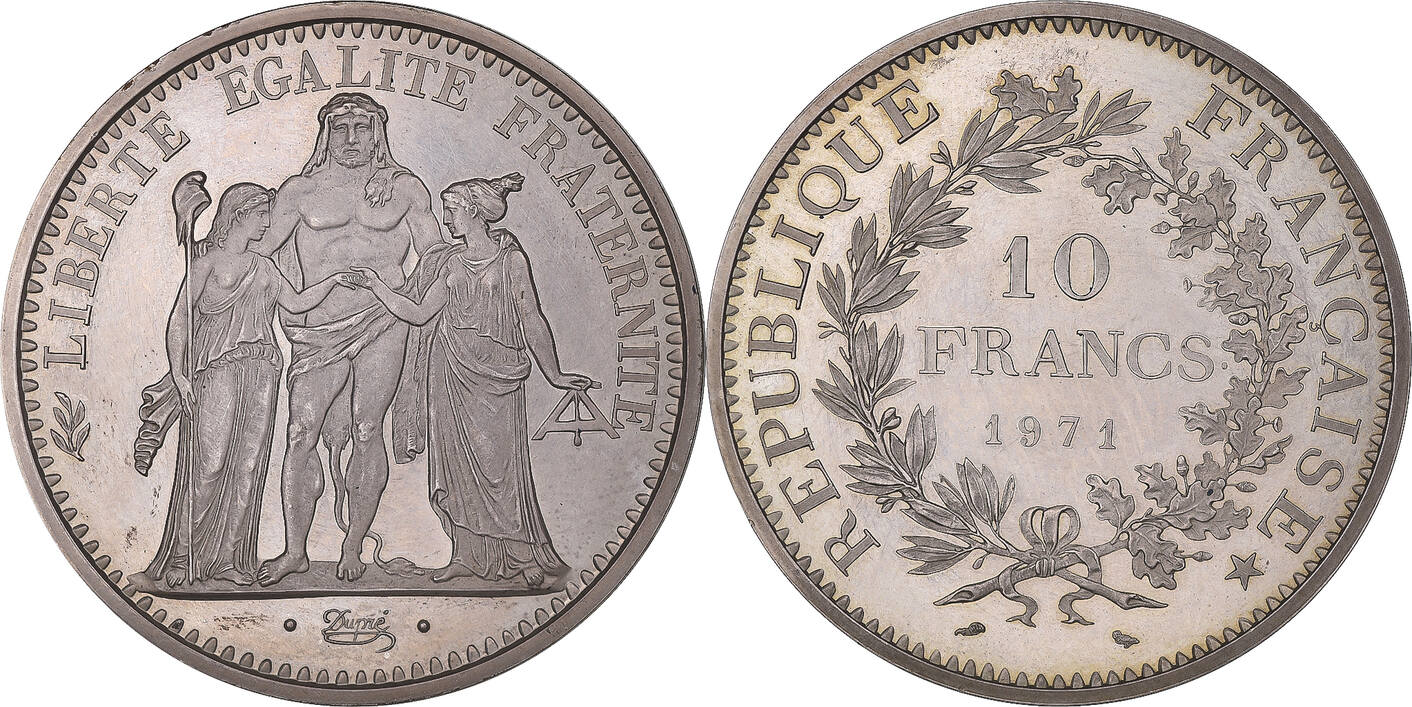 France 10 Francs 1971 Pessac Coin, Hercule, Pessac, Piéfort, Silver MS ...