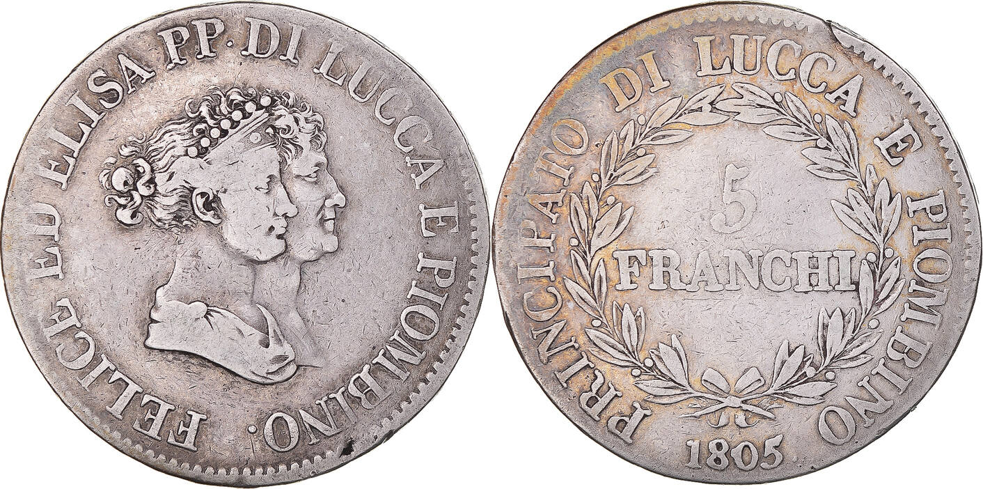 ITALIAN STATES 5 Franchi 1805 Firenze Coin, LUCCA, Felix and Elisa ...