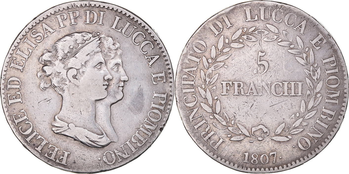 ITALIAN STATES 5 Franchi 1807 Firenze Coin, LUCCA, Felix and Elisa ...