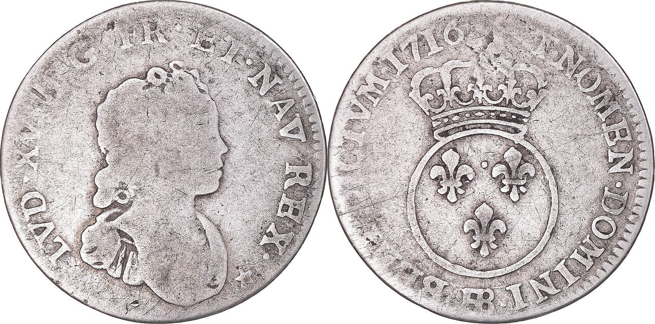 France 12 Sols, 1/10 ECU 1716 BB Coin, Louis XV, 1/10 Écu Vertugadin F ...