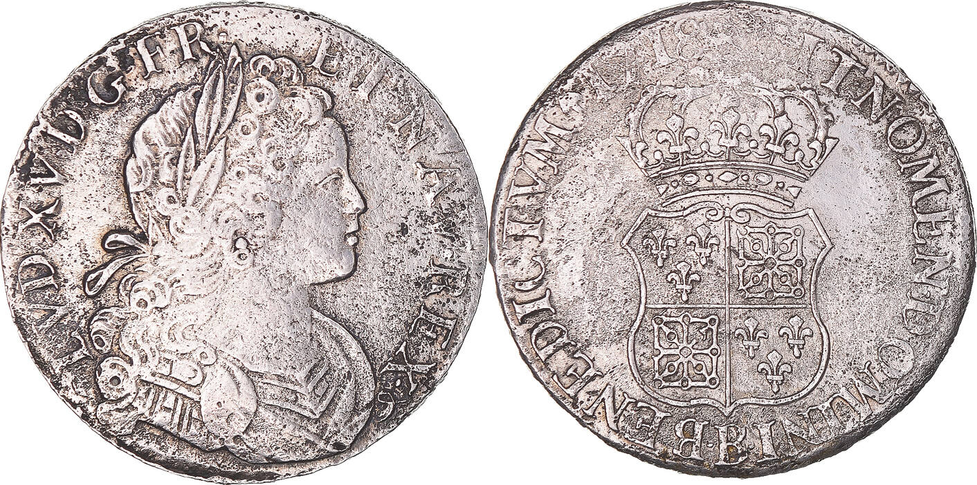 France Écu de France-Navarre 1718 Rouen Coin, Louis XV, Rouen, Silver ...