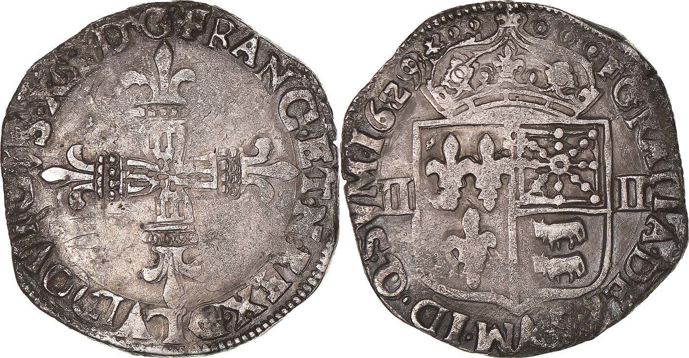 France 1/4 d'écu de Béarn 1629 Morlaas Coin, Louis XIII, Morlaas EF(40 ...