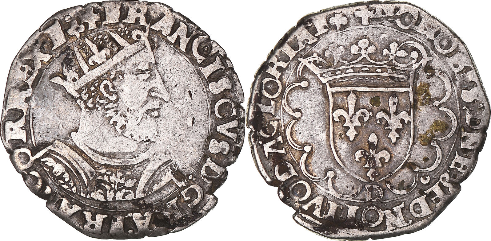 France 1/2 Teston 1515-1547 Lyon Coin, François Ier, Lyon, Silver VF(30 ...