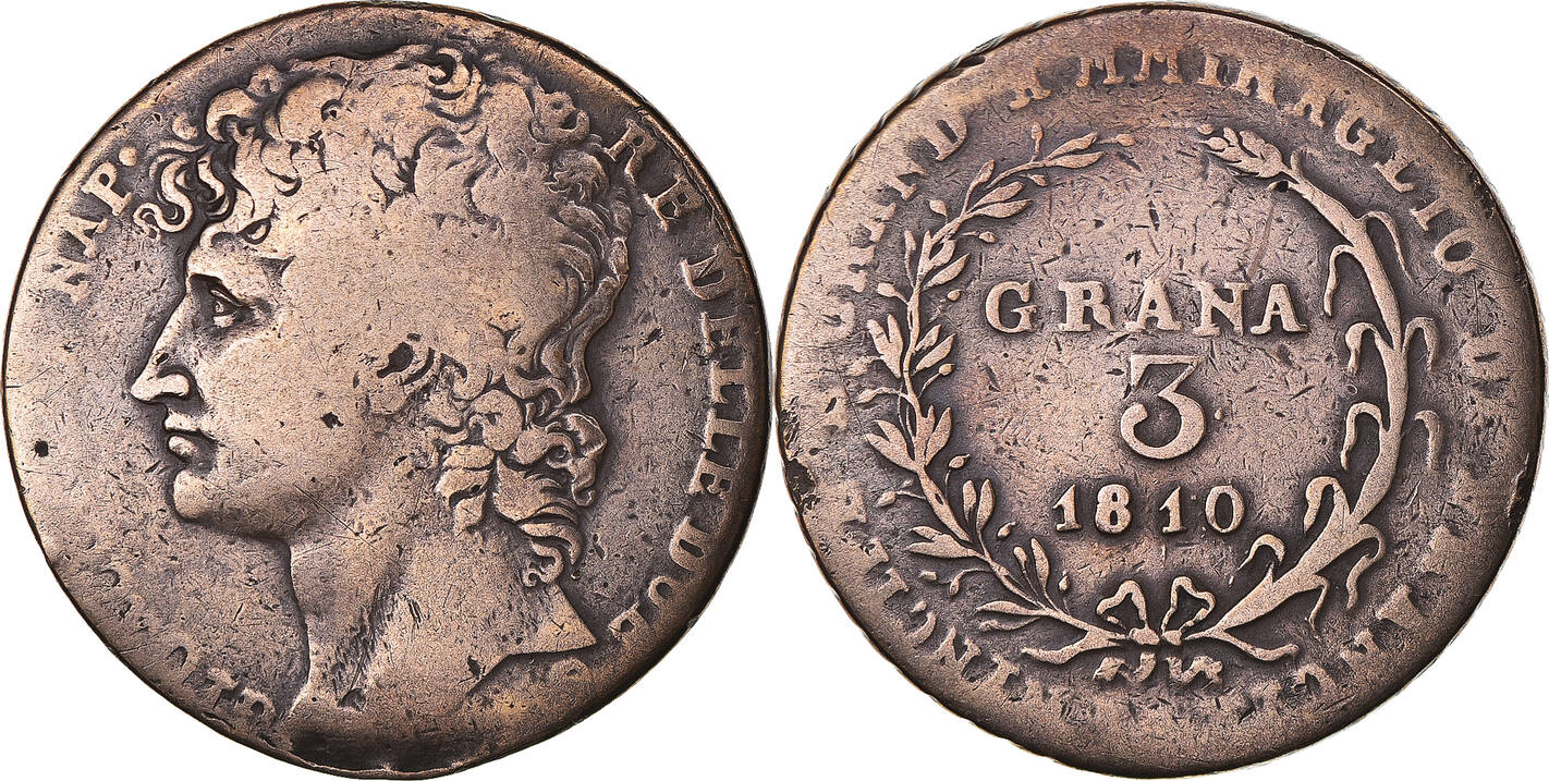 ITALIAN STATES 3 Grana 1810 Coin, NAPLES, Joachim Murat, Copper VF(20 ...