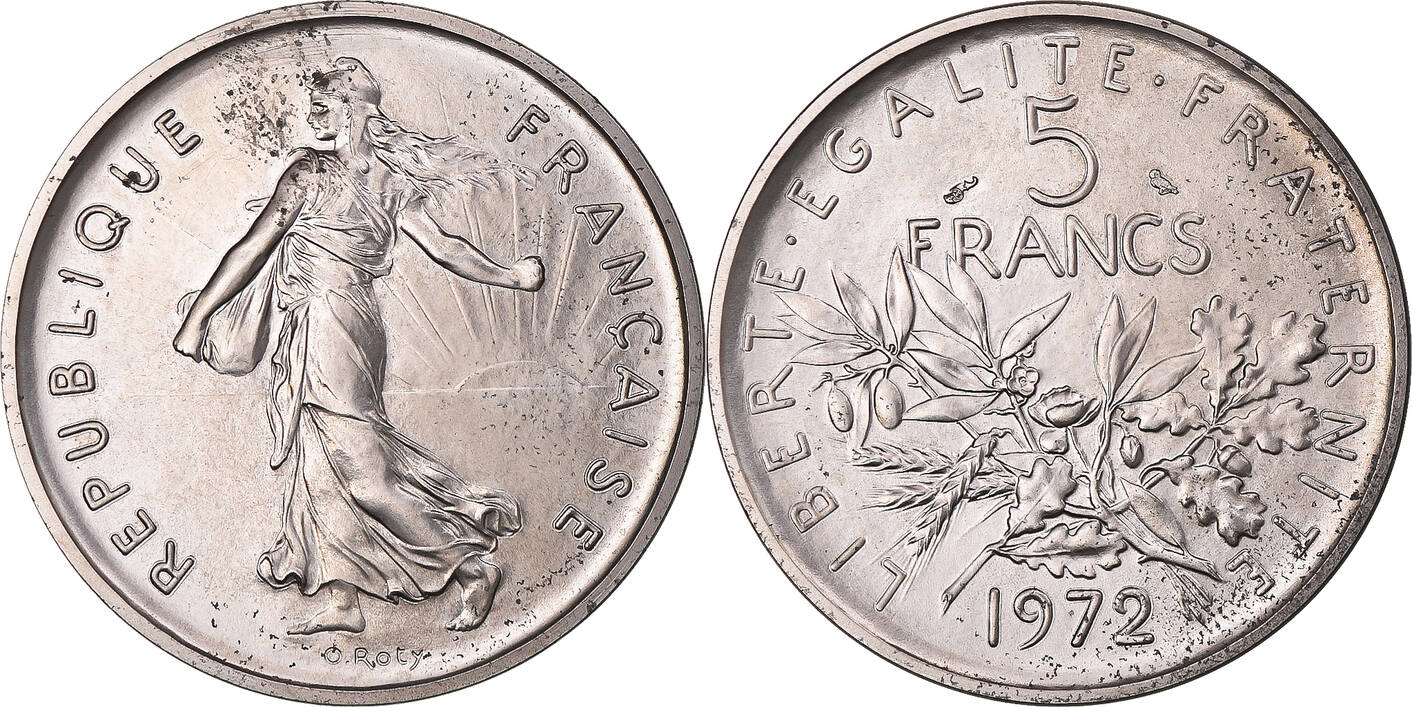 France 5 Francs 1972 Coin, Semeuse, Nickel Clad Copper-Nickel MS(65-70) | MA-Shops
