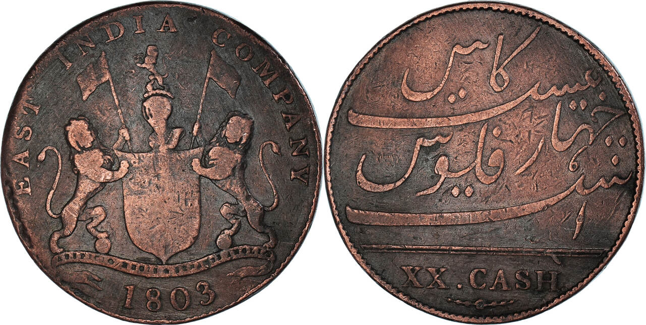 INDIA-BRITISH 20 Cash 1803 Soho Mint Coin, MADRAS PRESIDENCY, Soho Mint ...