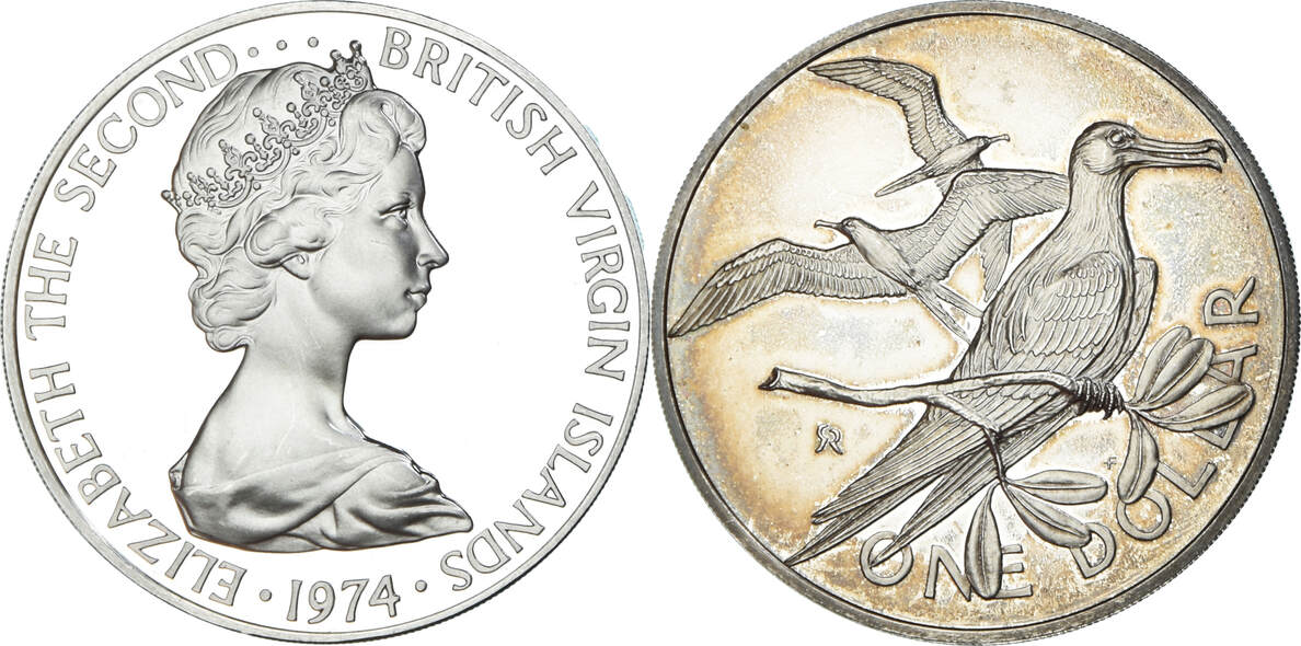 BRITISH VIRGIN ISLANDS Dollar 1974 FM Coin, Elizabeth II, Franklin Mint ...