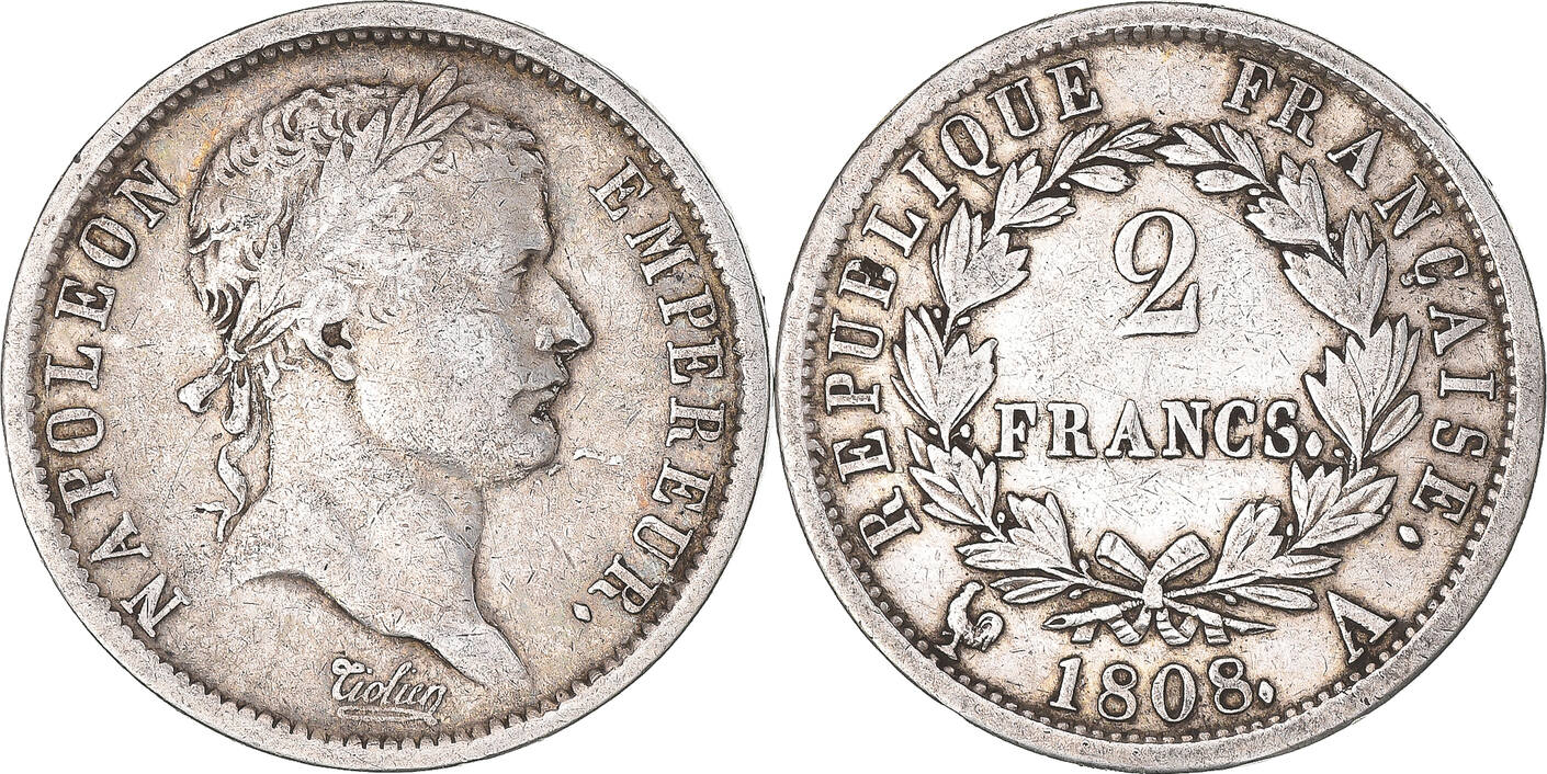 France 2 Francs 1808 A Coin, Napoléon I, Paris, Silver, KM:684.1 EF(40 ...