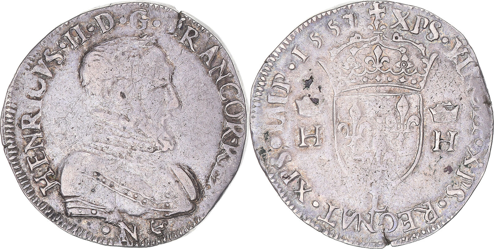 France Teston à la tête nue 1557 Bayonne Coin, Bayonne, Rare, Silver EF ...