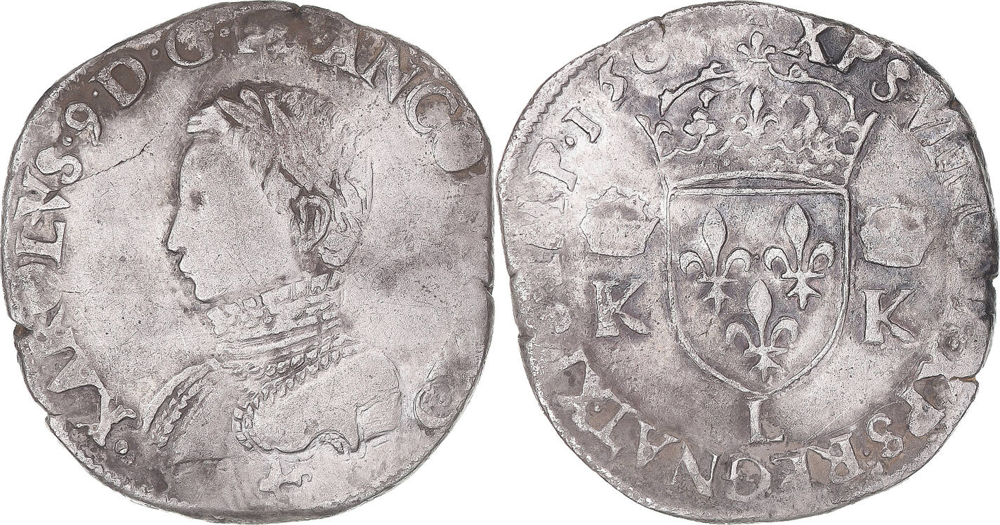 France Teston 1565 Bayonne Coin, Charles IX, Bayonne, Silver, Gadoury ...