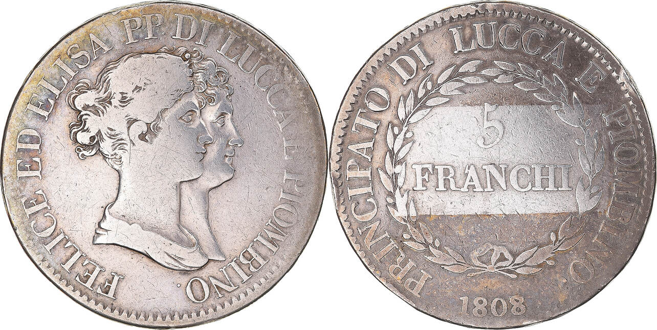 ITALIAN STATES 5 Franchi 1808 Firenze Coin, LUCCA, Felix and Elisa ...