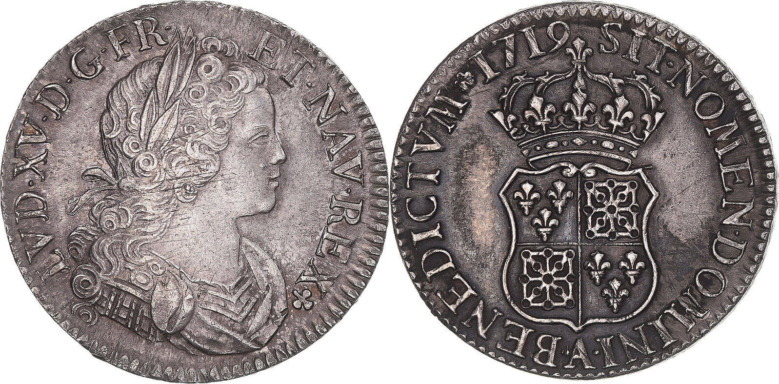France Écu de France-Navarre 1719 Paris Coin, Louis XV, Paris, Silver ...