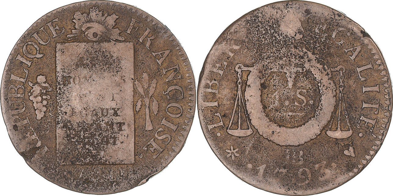 France 1793 BB Coin, Sol aux balances françoise, Strasbourg VF(20-25 ...
