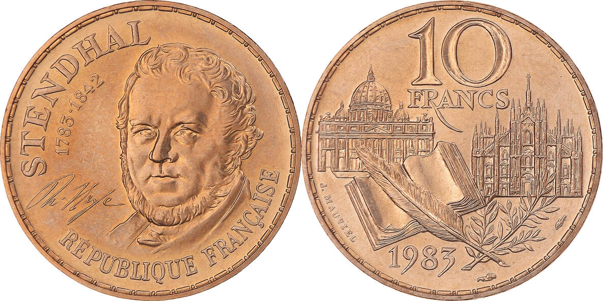France 10 Francs 1983 Paris Coin, Stendhal, Paris, Tranche B MS(65-70 ...