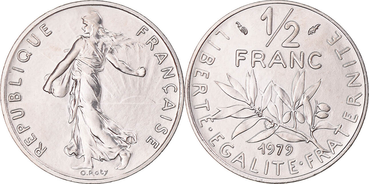 France 1/2 Franc 1979 Paris Coin, Semeuse, Paris, Nickel, KM:931.1 MS(65-70) | MA-Shops