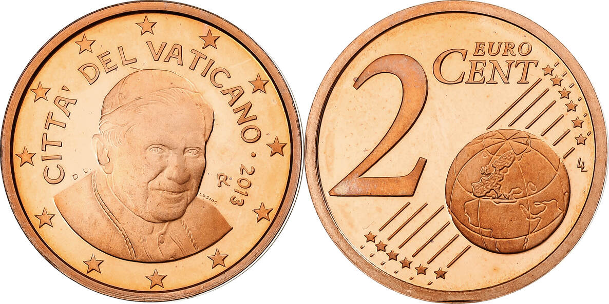VATICAN CITY 2 Euro Cent 2013 R Benedict XVI, Proof, Rome, Copper ...