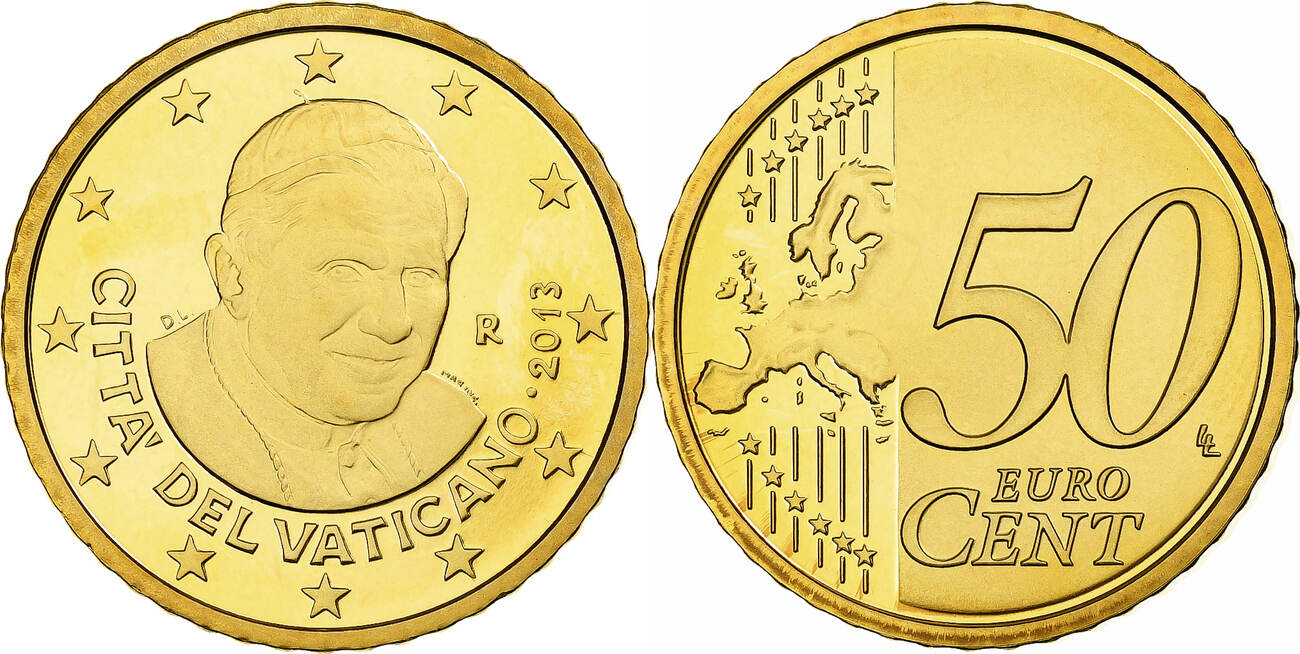 VATICAN CITY 50 Euro Cent 2013 R Benedict XVI, Proof, Rome, Brass MS(65 ...