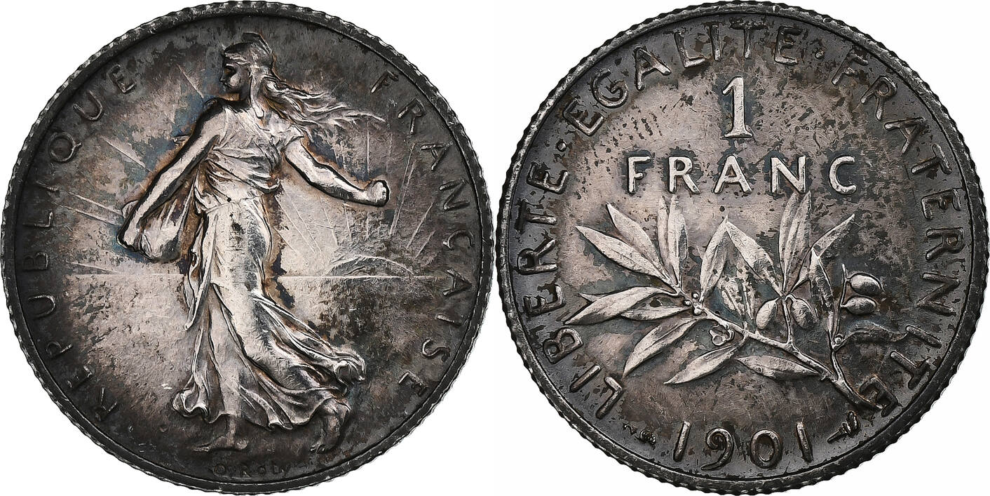 France Franc 1901 Paris Semeuse, Paris, Silver, Gadoury:467, KM:844.1 ...