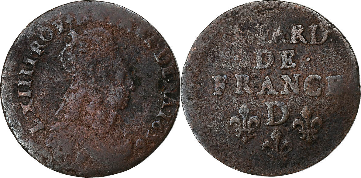 France Liard de France 1656 Lyon Louis XIV, Lyon, Copper, Gadoury:80 VF ...