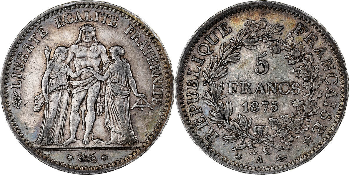 France 5 Francs 1875 A Hercule, Paris, Silver, Gadoury:745a EF(40-45 ...