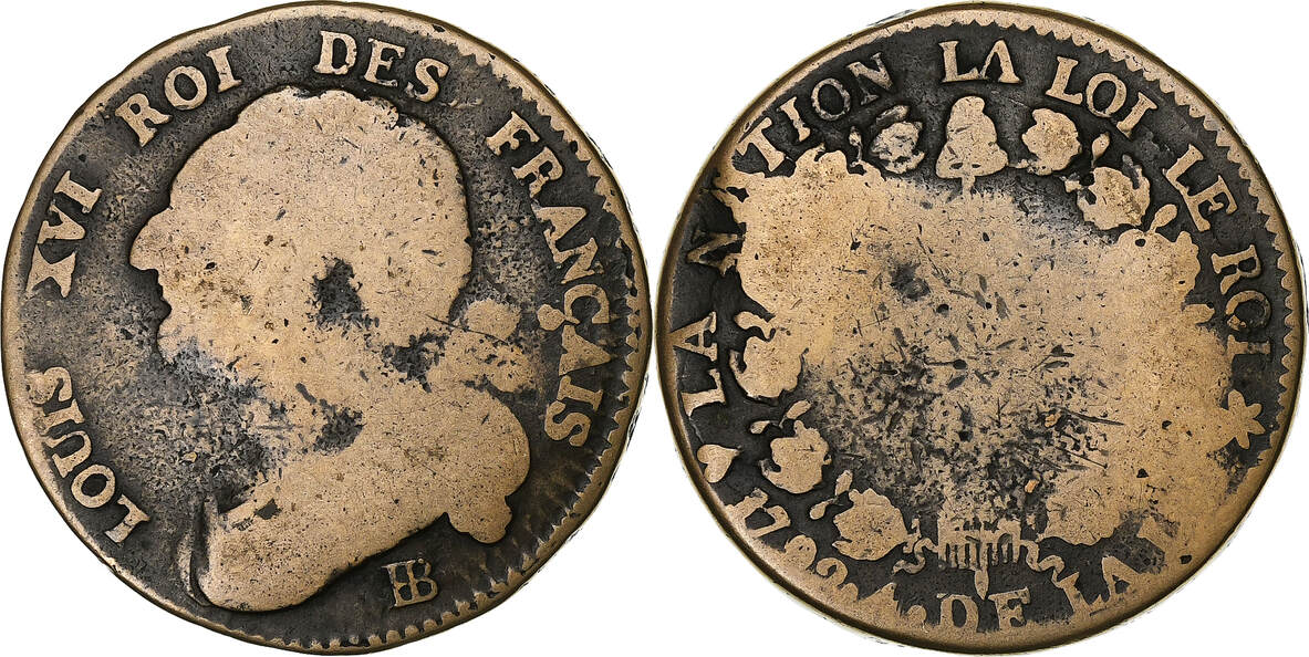 France 1792 BB 12 deniers français, Strasbourg, Constitution F(12-15 ...