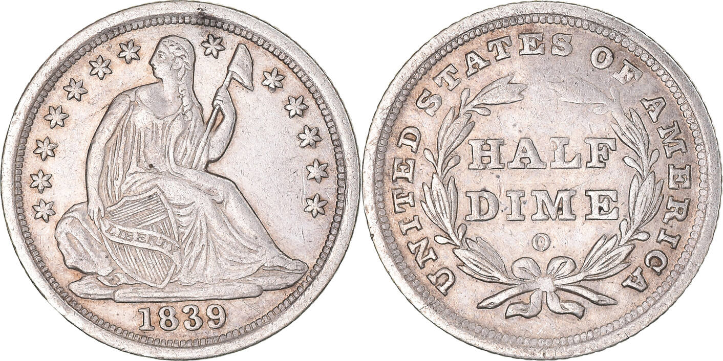 United States 1839 O Coin, Seated Liberty Half Dime, 1839-O, U.S. Mint ...